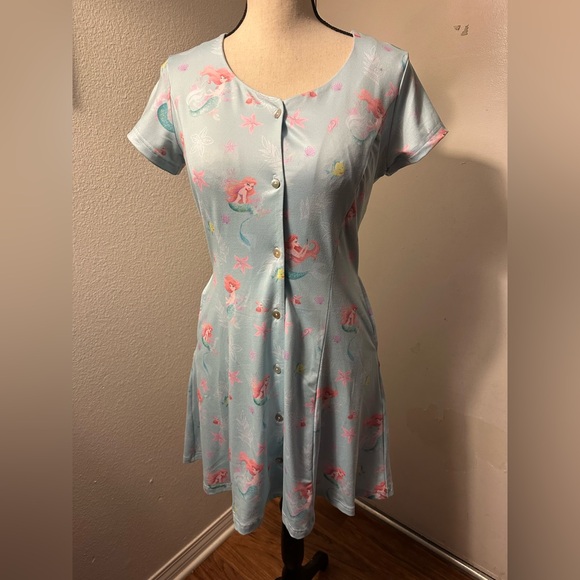 Disney | Dresses | Disney Light Blue Dress With Pink Mermaid Print ...